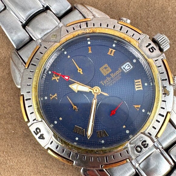 Vintage | Accessories | Vintage Techbond Chronograph Blue Dial 2tone ...